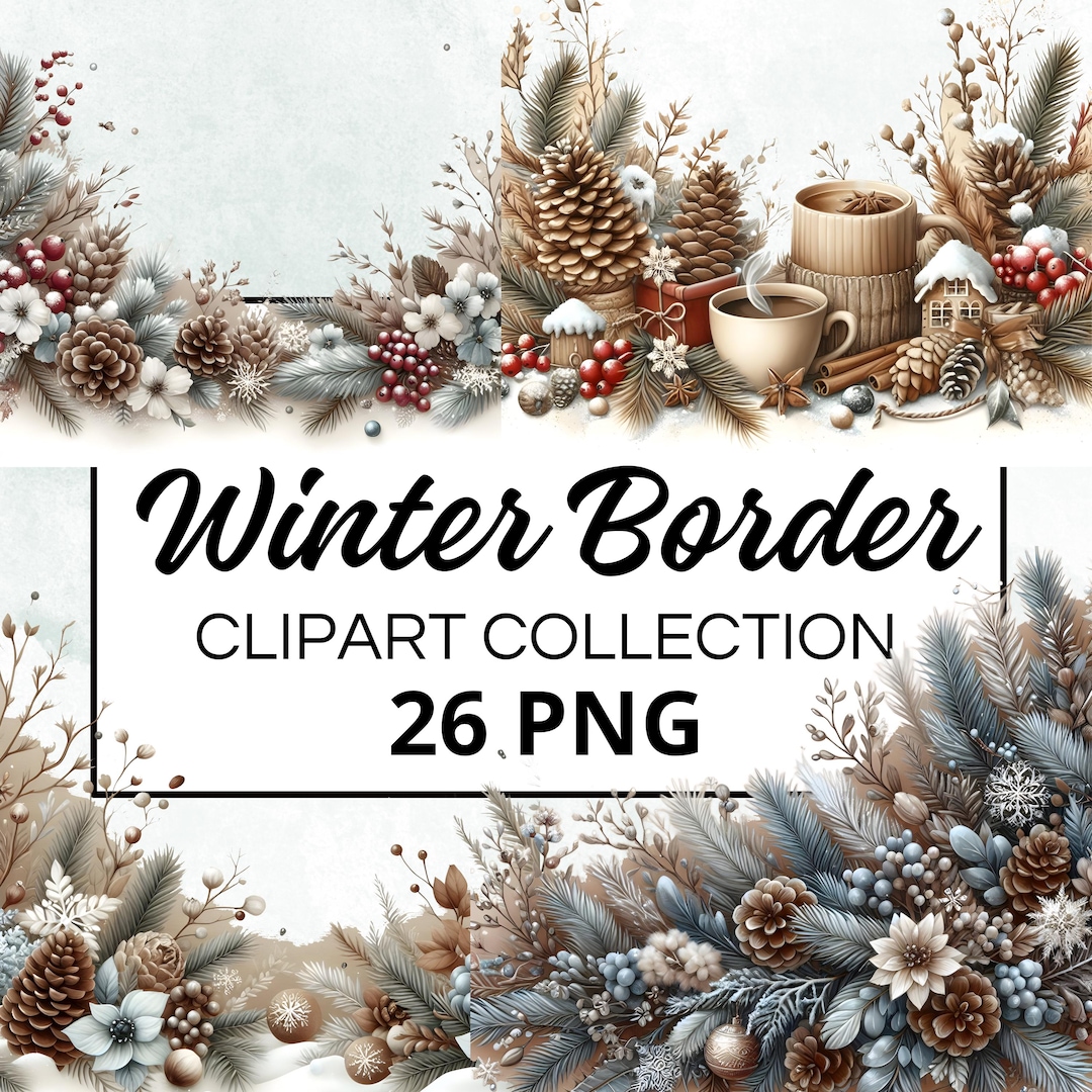 Winter Border Watercolor Clipart Bundle, Digital Scrapbook & Craft ...