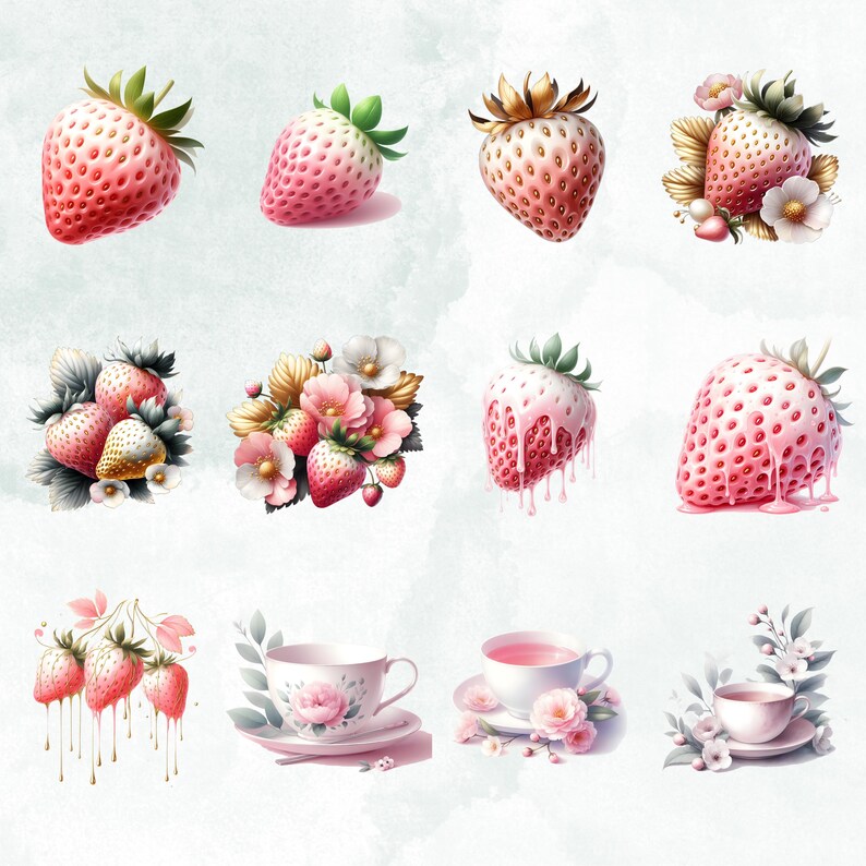 Strawberry Tea Watercolor Clipart Bundle, Digital Scrapbook & Craft ...