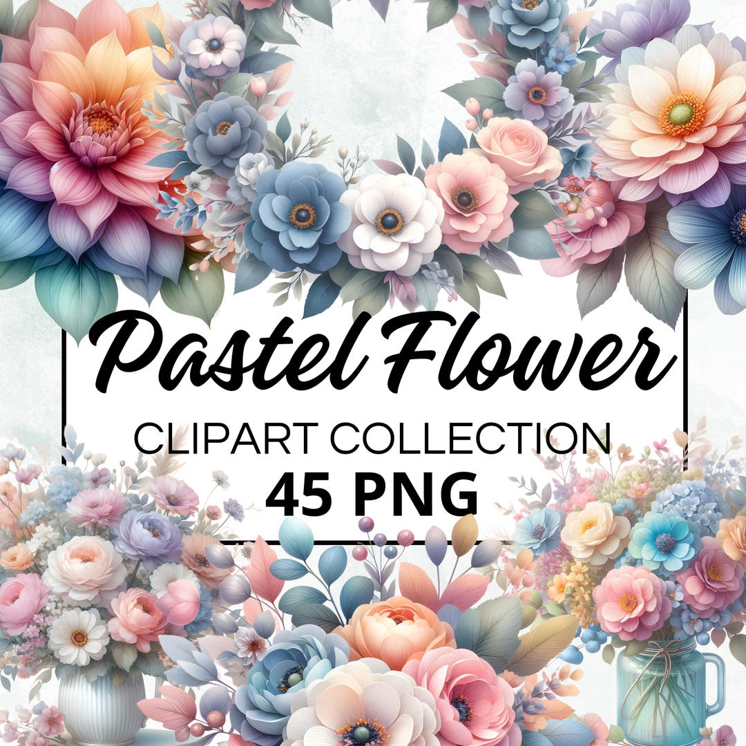 Pastel Flower Watercolor Clipart Bundle, Digital Scrapbook & Craft ...