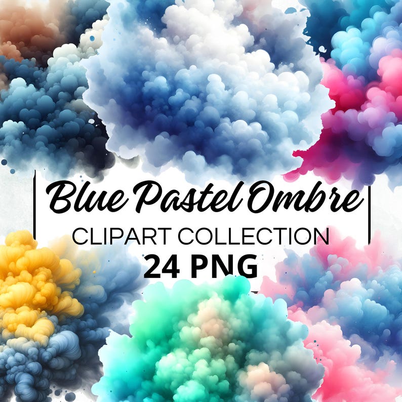 Pastel Ombre Blue Watercolor Clipart Bundle, Digital Scrapbook & Craft ...