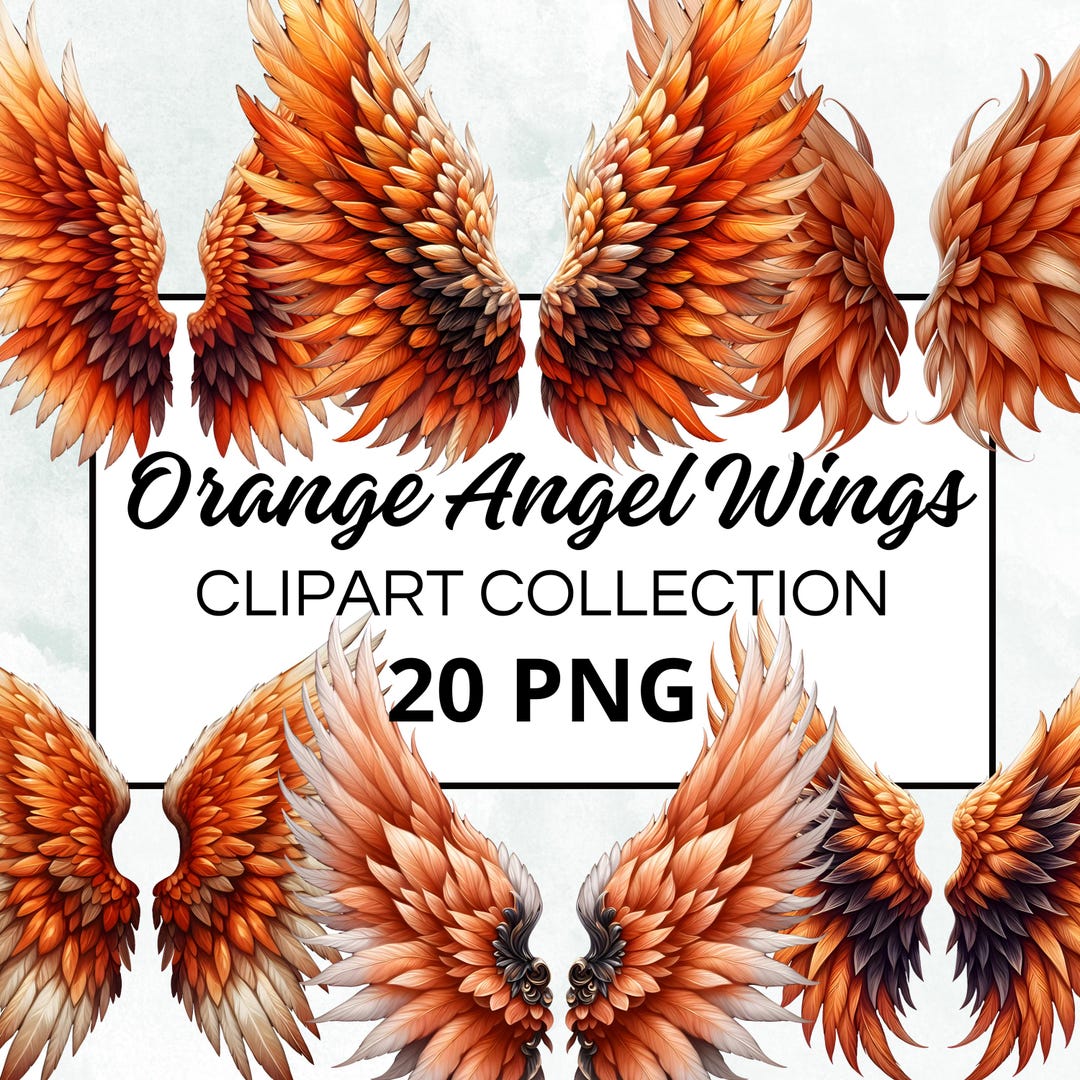 Orange Watercolor Angel Wings, 20 Clipart, Watercolor Clipart, PNG ...