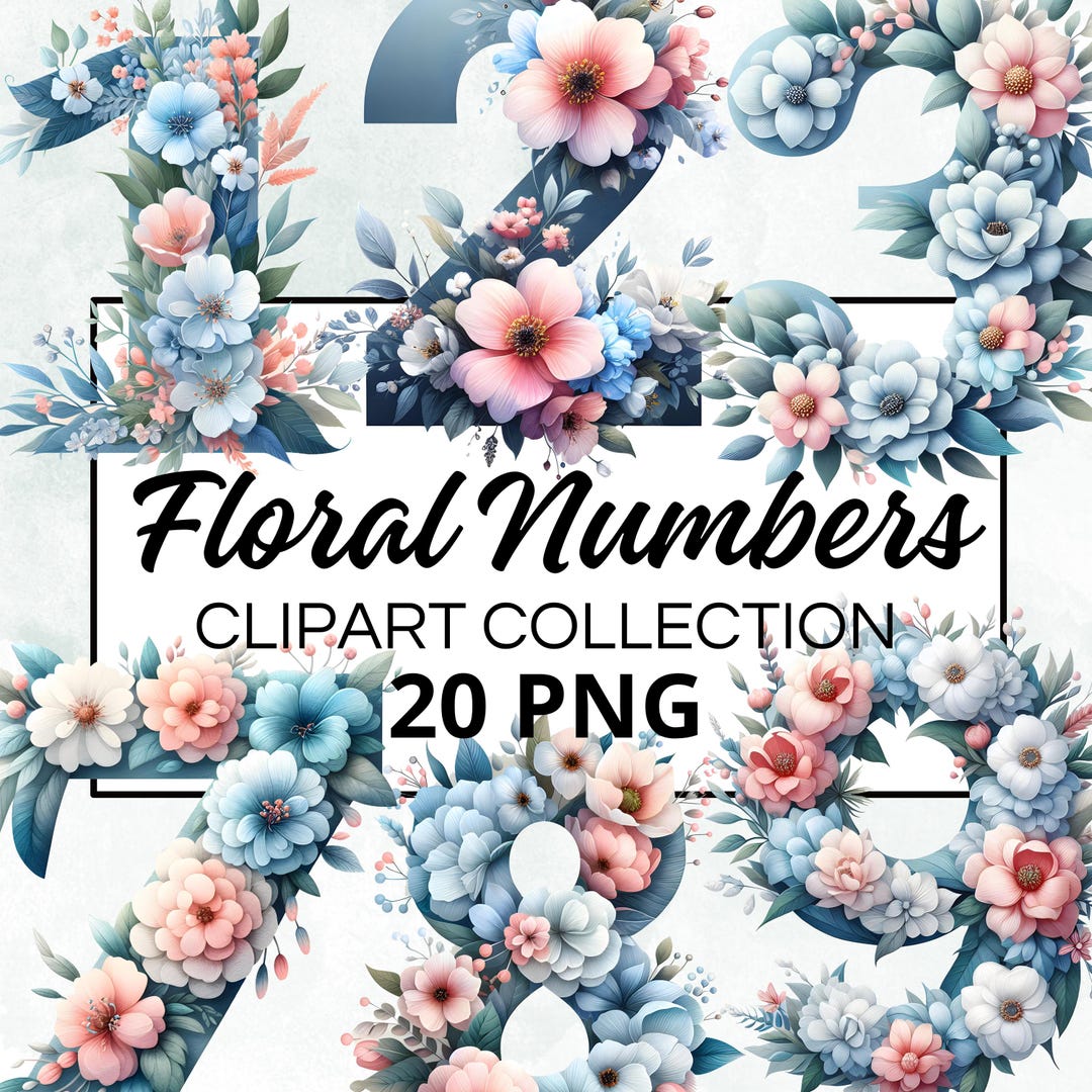 Floral Numbers Clipart Collection, 20 Watercolor Pngs for Instant ...