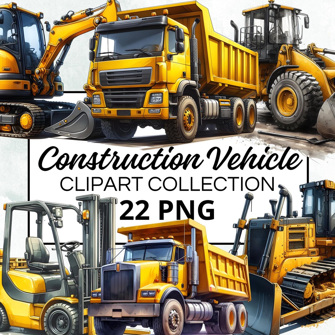 Construction Vehicle Clipart Collection, 22 Watercolor Pngs for Instant ...