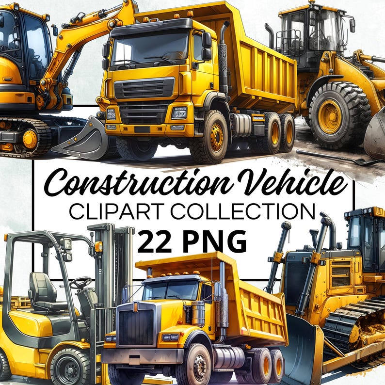 Construction Vehicle Clipart Collection, 22 Watercolor Pngs for Instant ...