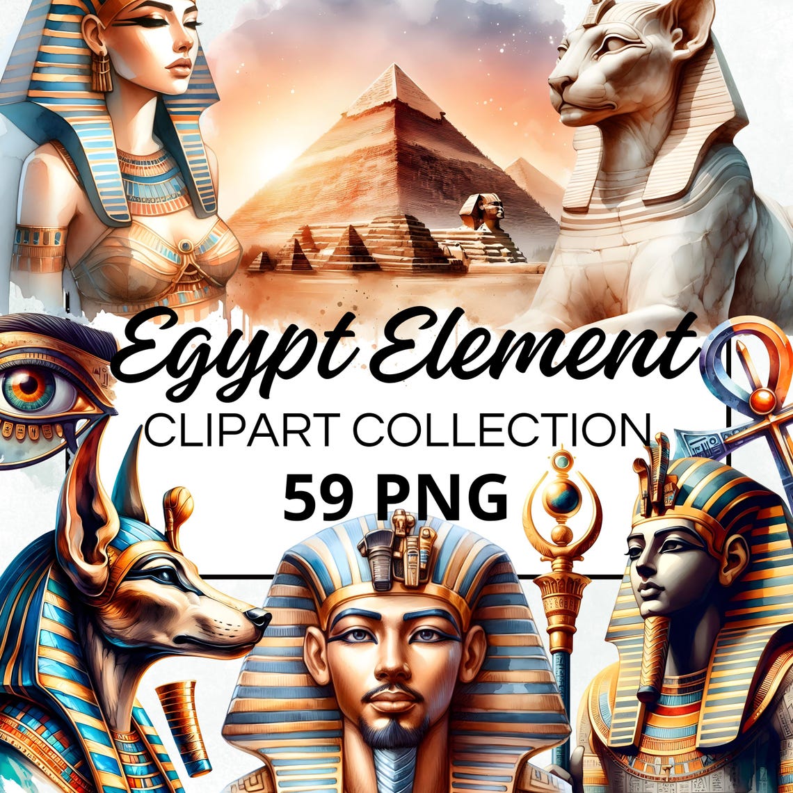 Egypt Element Clipart Collection, 59 Watercolor Pngs for Instant ...