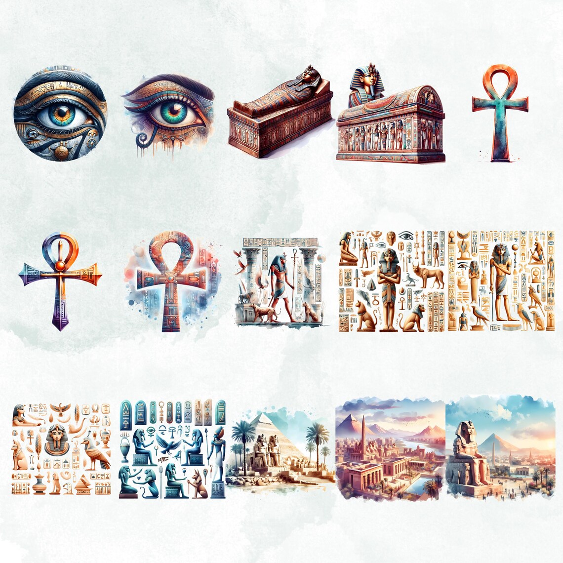 Egypt Element Clipart Collection, 59 Watercolor Pngs for Instant ...