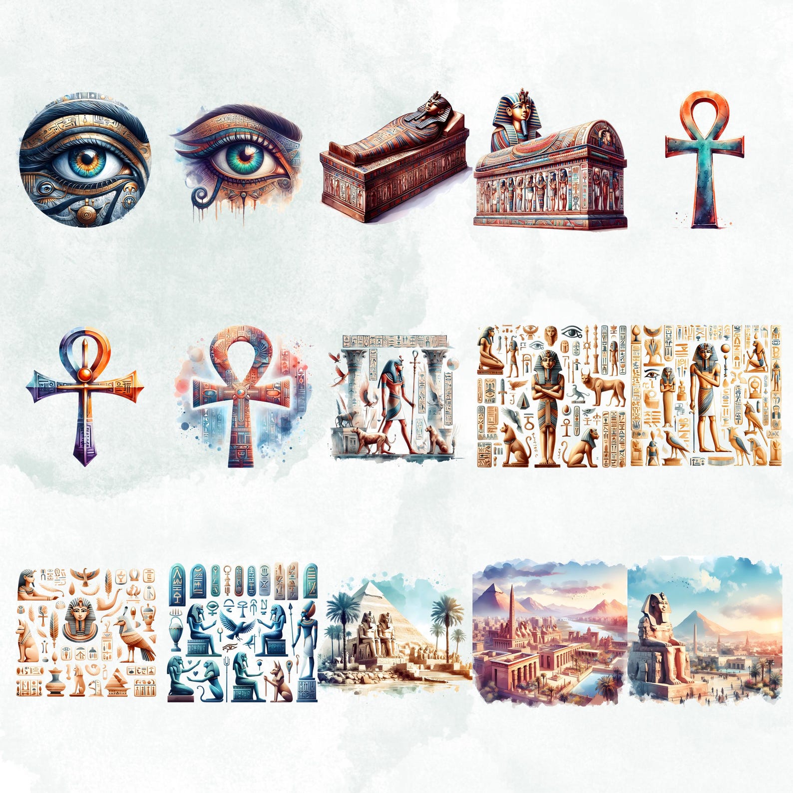 Egypt Element Clipart Collection, 59 Watercolor Pngs for Instant ...
