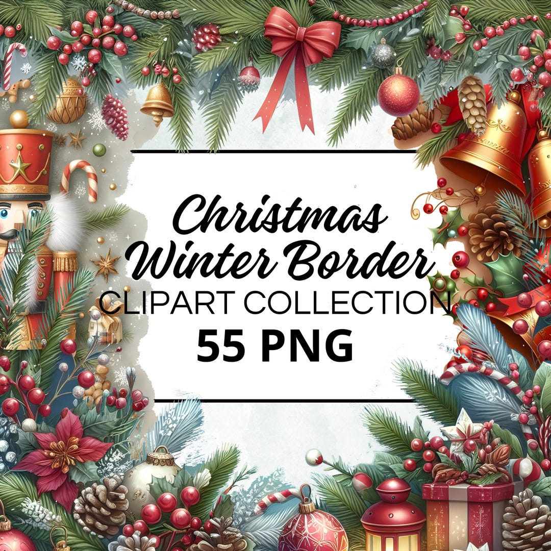 Christmas Winter Border Clipart Collection, 55 Watercolor Pngs for ...