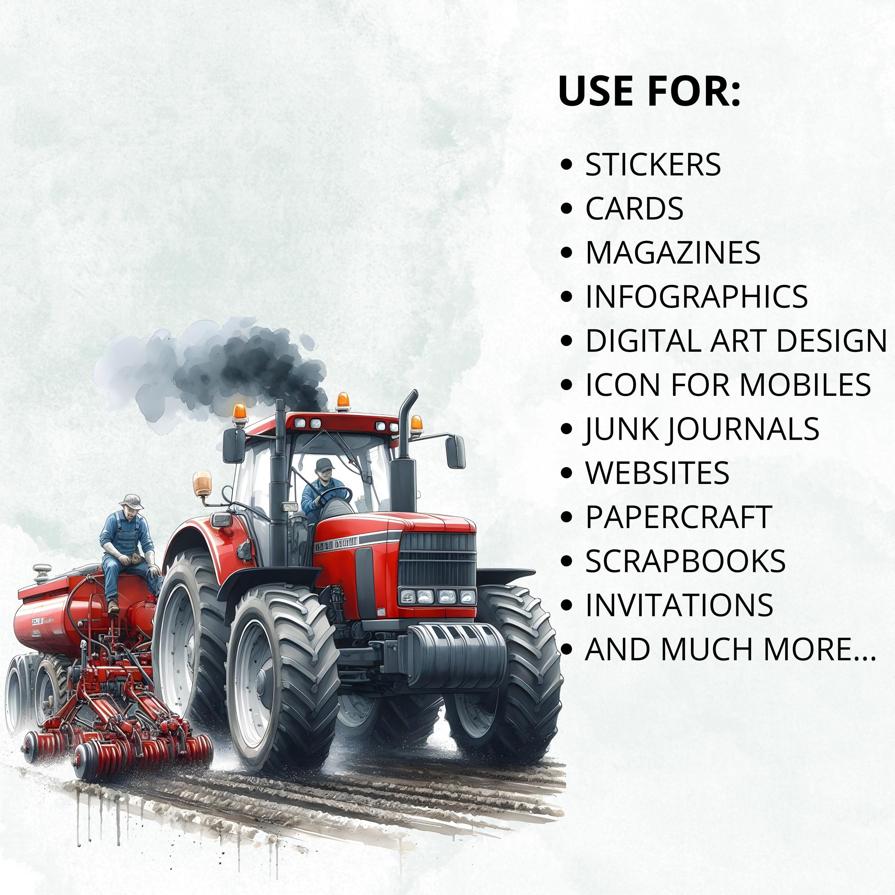 Farm Red Tractor Clipart Collection, 34 Watercolor Pngs for Instant ...