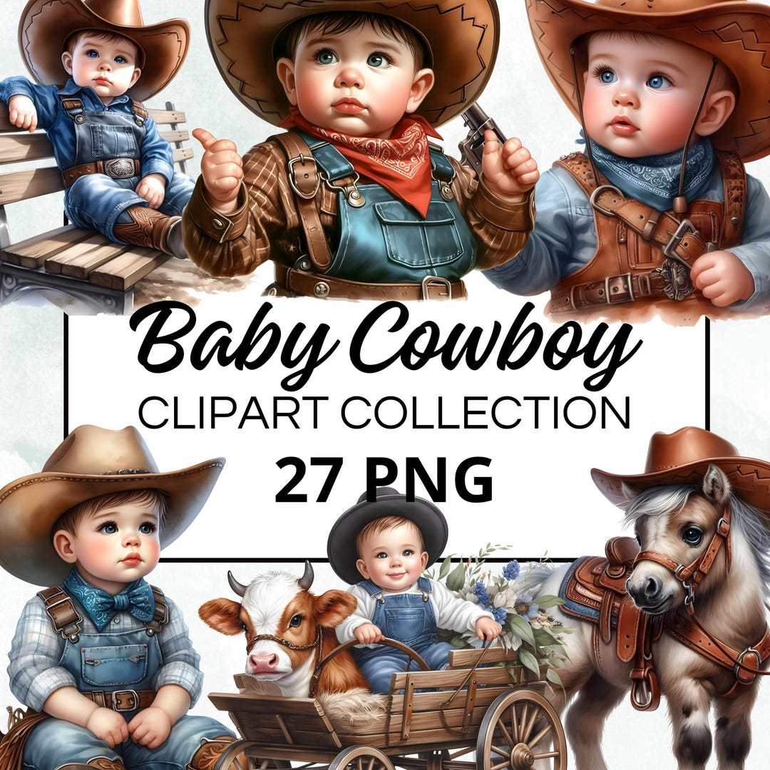 27 Clipart, Watercolor Baby Cowboy, Watercolor Clipart, PNG Format ...