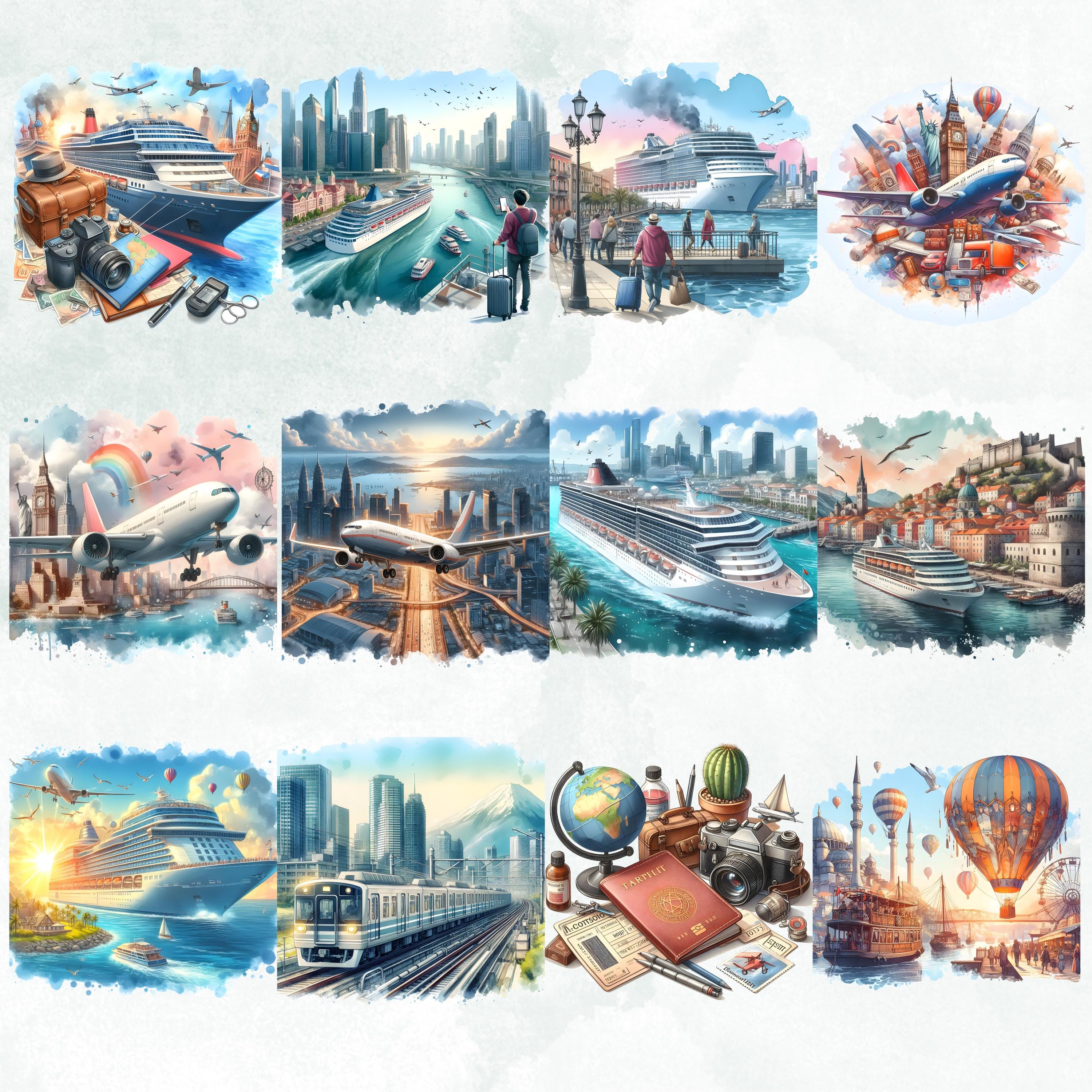 Travel Watercolor Clipart Bundle, Digital Scrapbook & Craft Graphics ...