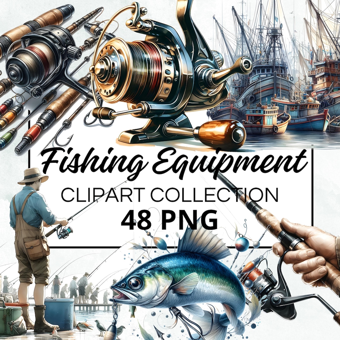 Fishing Equipment Clipart Collection, 48 Watercolor Pngs for Instant ...