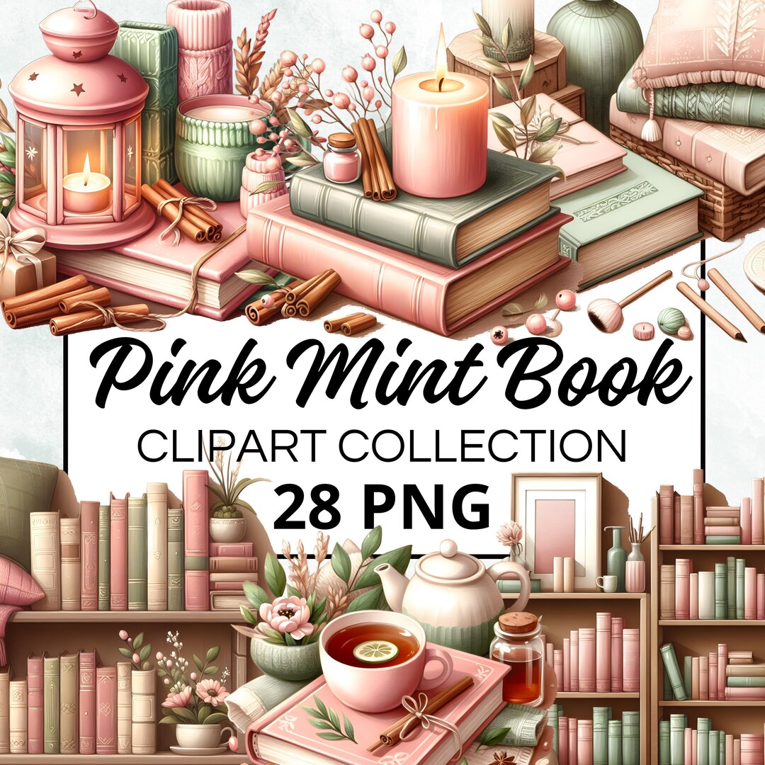 Pink Mint Book Watercolor Clipart Bundle, Digital Scrapbook & Craft ...