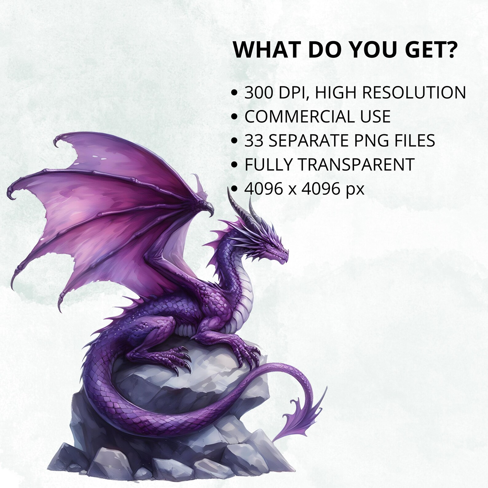 Dragon Purple Clipart Collection, 33 Watercolor Pngs for Instant ...