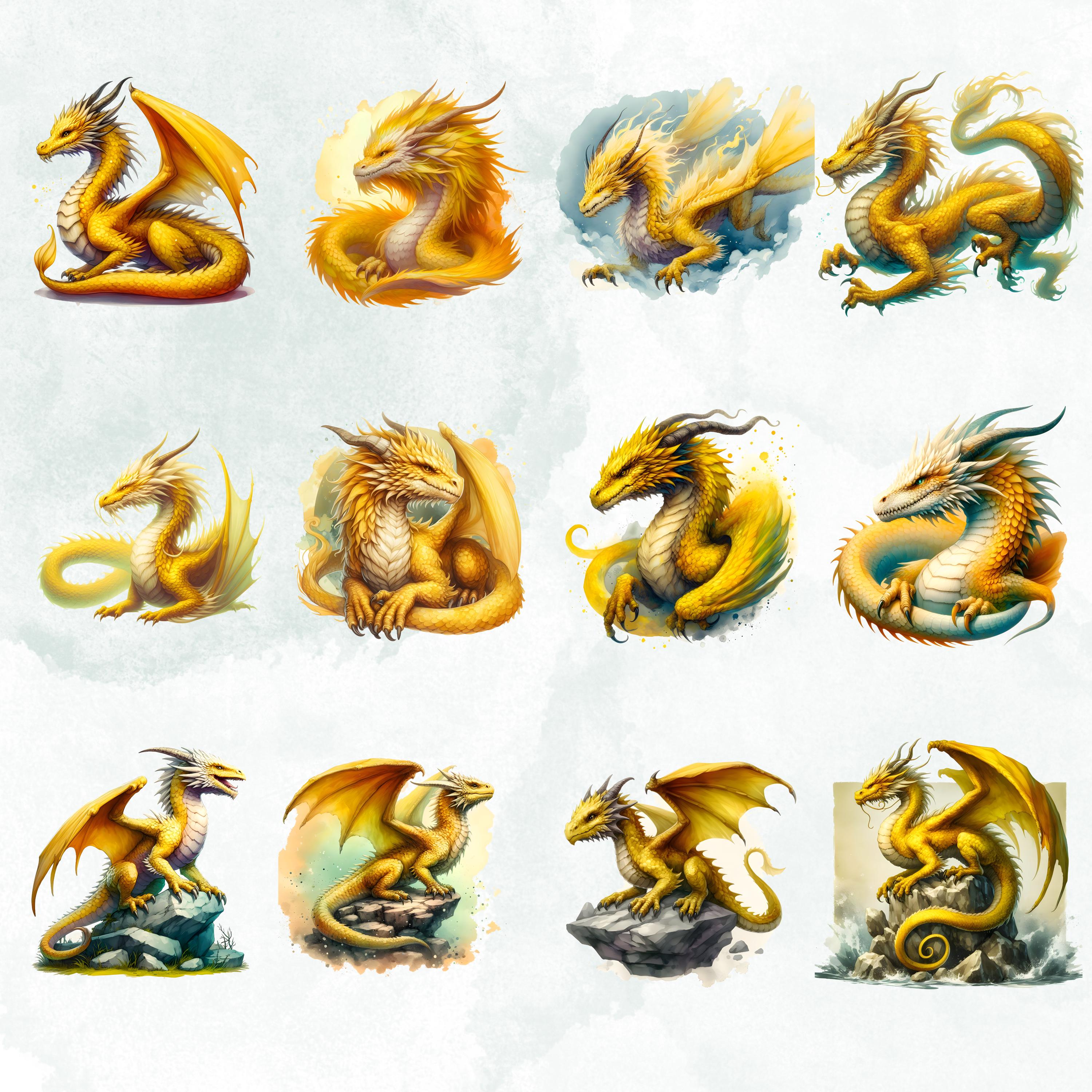 Dragon Yellow Clipart Collection, 30 Watercolor Pngs for Instant ...
