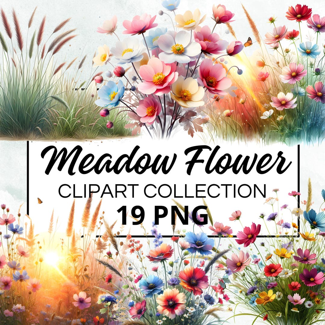 Meadow Flower Watercolor Clipart Bundle, Digital Scrapbook & Craft ...