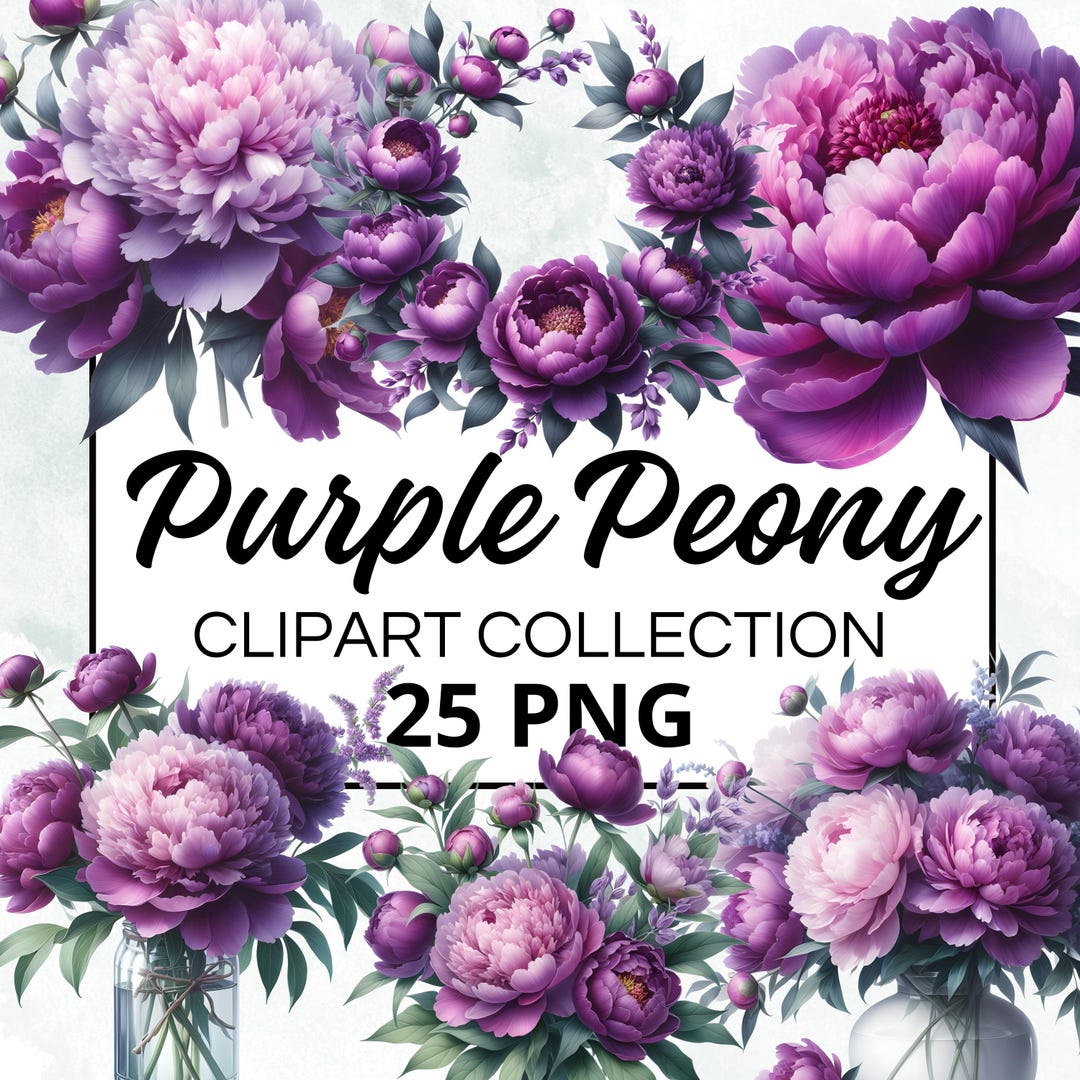 Peony Purple Watercolor Clipart Bundle, Digital Scrapbook & Craft ...