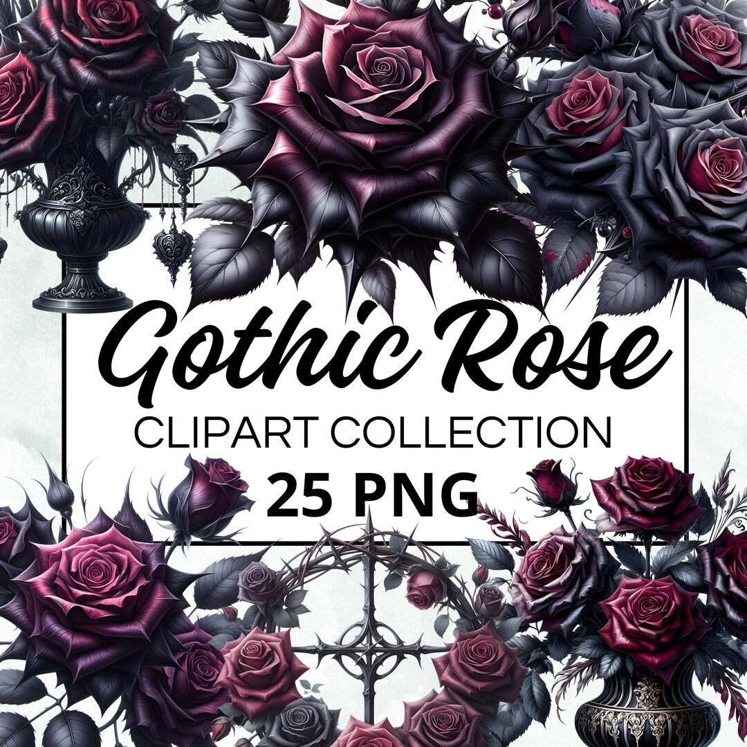 Gothic Rose Watercolor Clipart Bundle | Digital Scrapbook & Craft ...