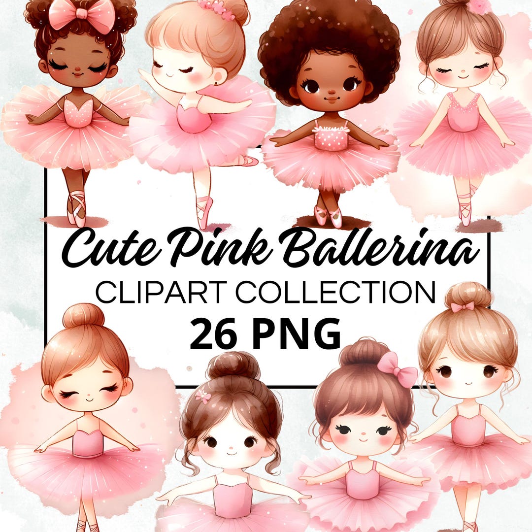 Cute Pink Ballerina Clipart Collection, 26 Watercolor Pngs for Instant ...