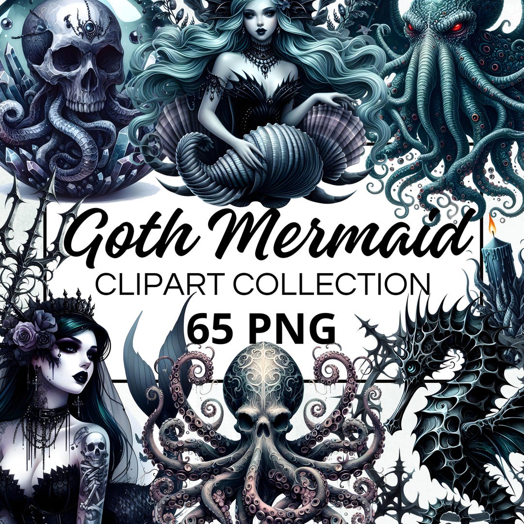 Goth Mermaid Watercolor Clipart Bundle | Digital Scrapbook & Craft ...