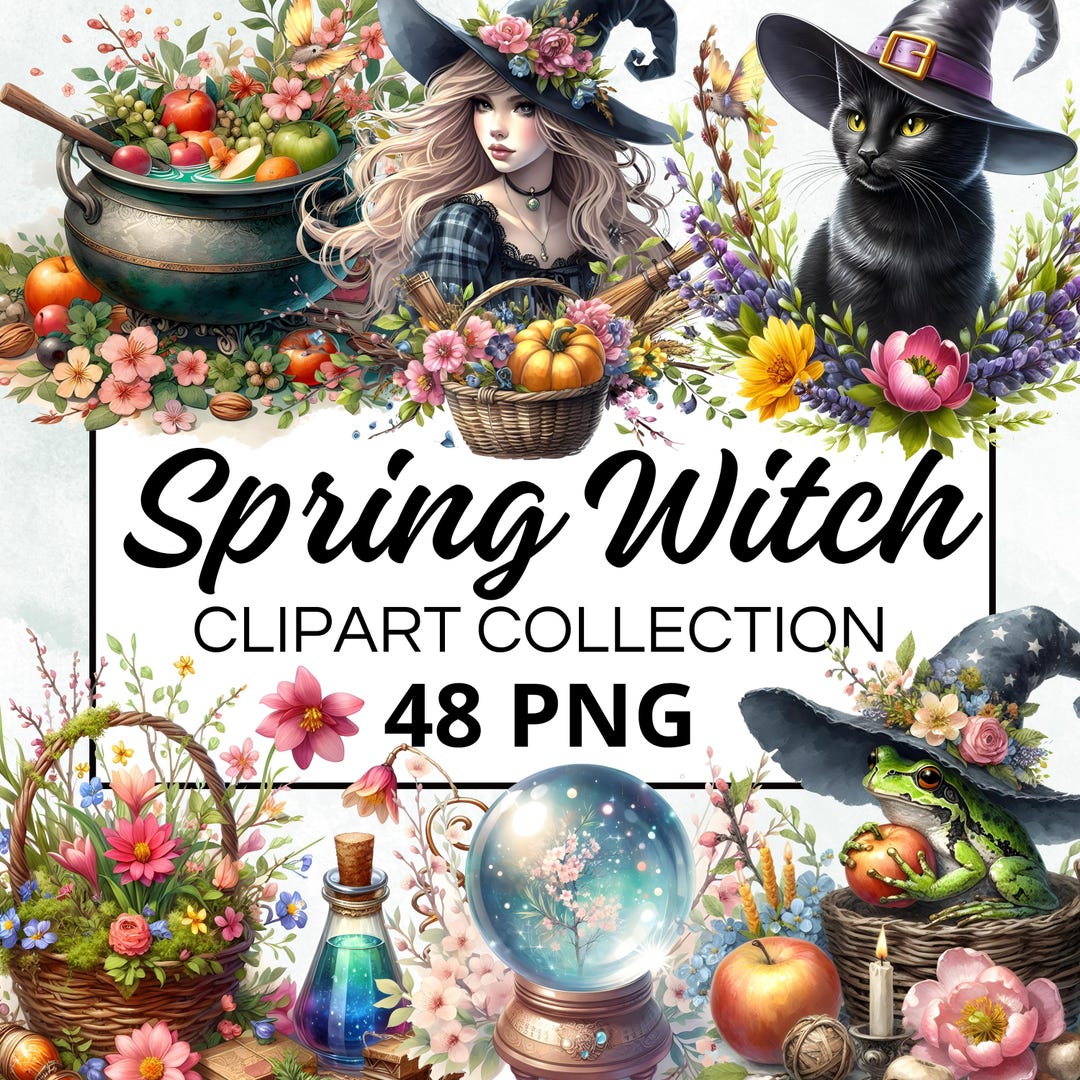 Witch Spring Watercolor Clipart Bundle, Digital Scrapbook & Craft ...