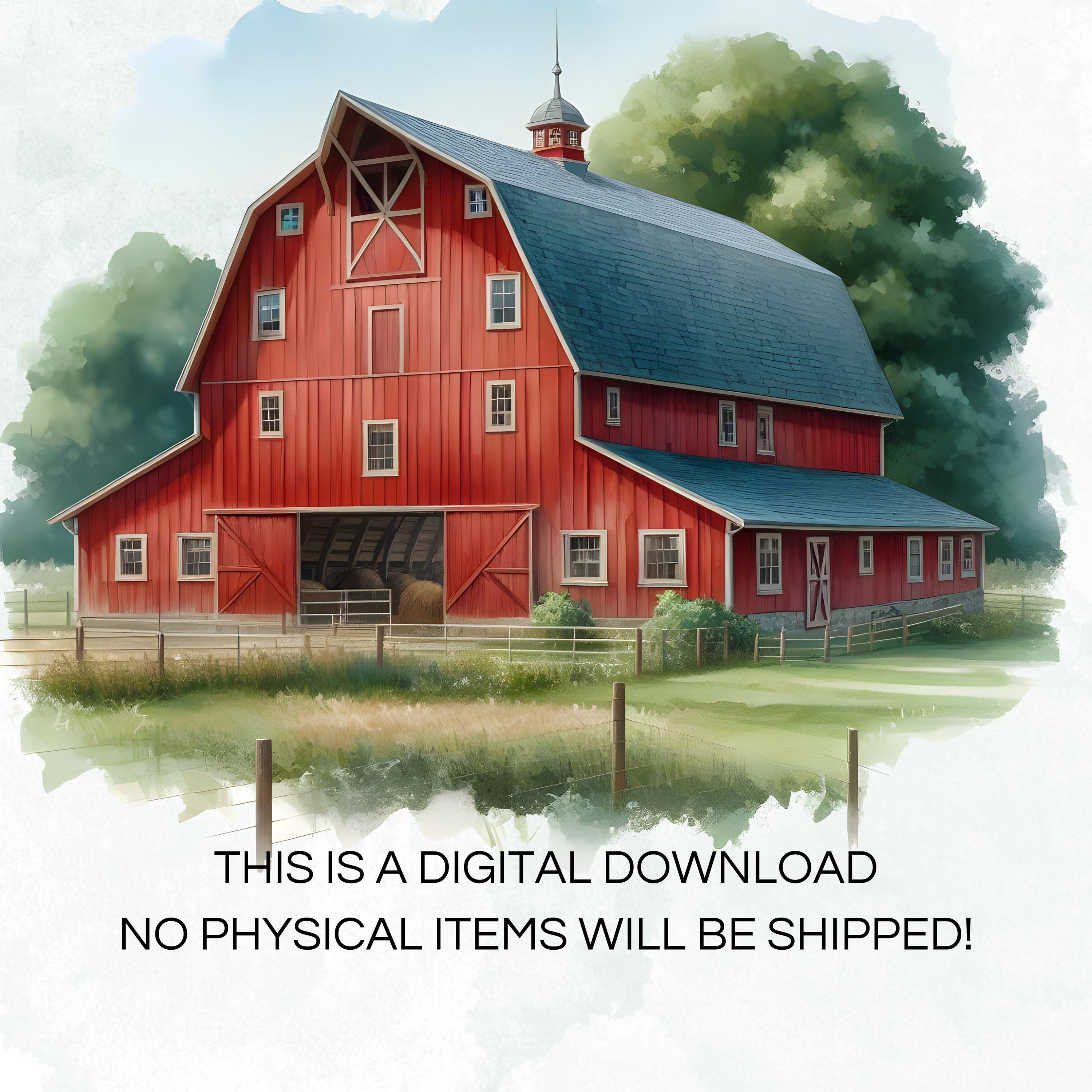 Red Farm Barn Clipart Collection, 24 Watercolor Pngs for Instant ...