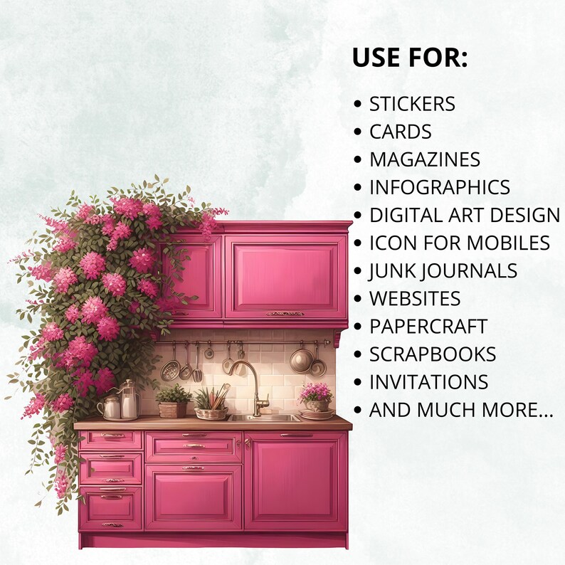 Kitchen Fuchsia Watercolor Clipart Bundle, Digital Scrapbook & Craft ...