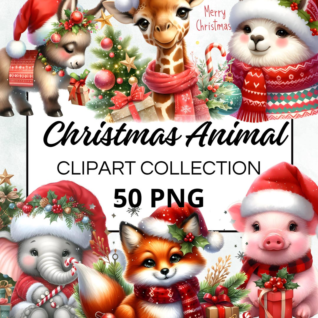 Christmas Animal Clipart Collection, 50 Watercolor Pngs for Instant ...