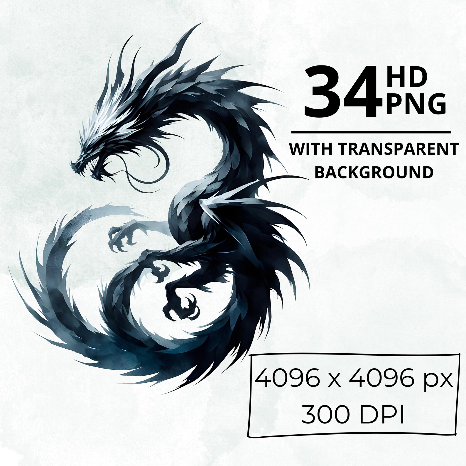 Dragon Shadow Clipart Collection, 34 Watercolor Pngs for Instant ...