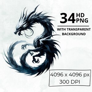 Dragon Shadow Clipart Collection, 34 Watercolor Pngs for Instant ...