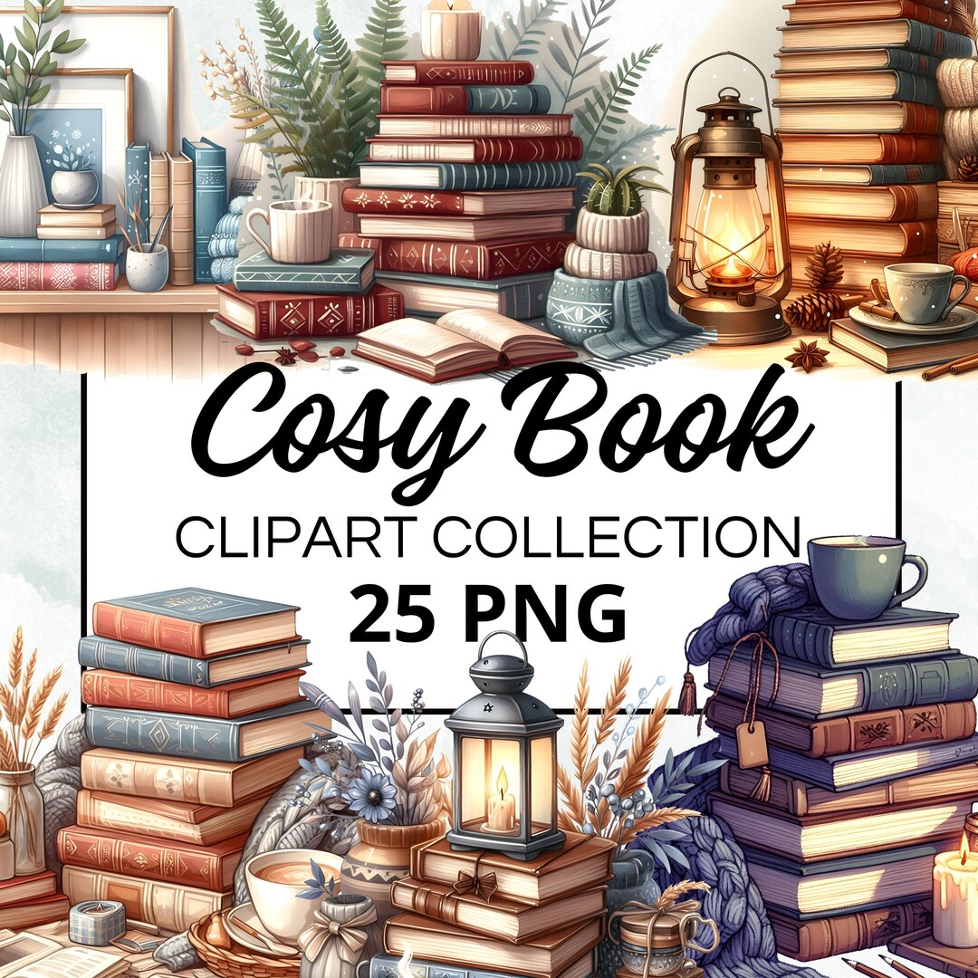 Cozy Book Clipart Collection, 25 Watercolor Pngs for Instant Download ...