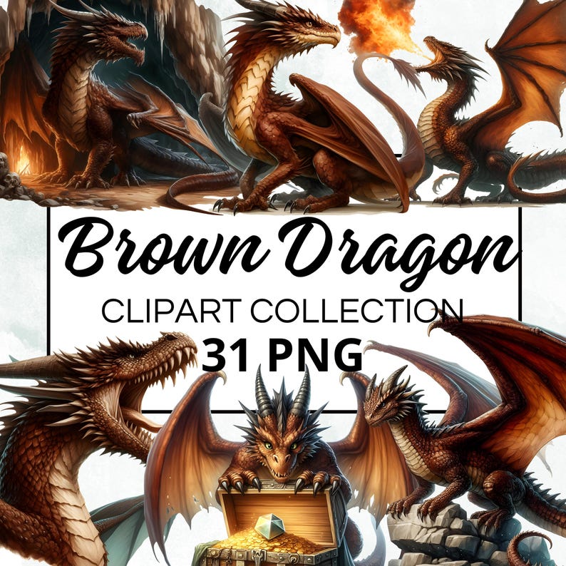 Dragon Brown Clipart Collection, 31 Watercolor Pngs for Instant ...