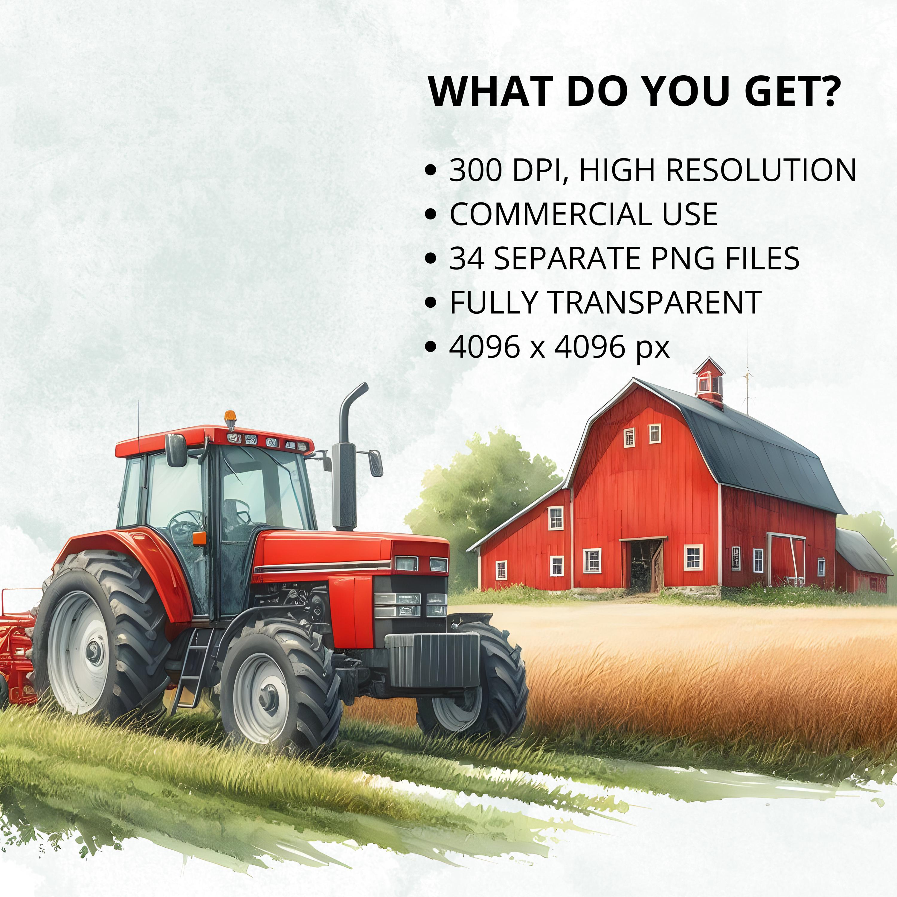 Farm Red Tractor Clipart Collection, 34 Watercolor Pngs for Instant ...