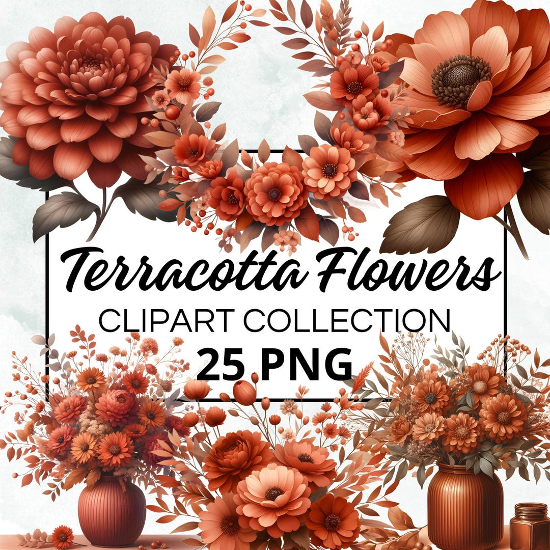 Terracotta Flowers Watercolor Clipart Bundle, Digital Scrapbook & Craft ...