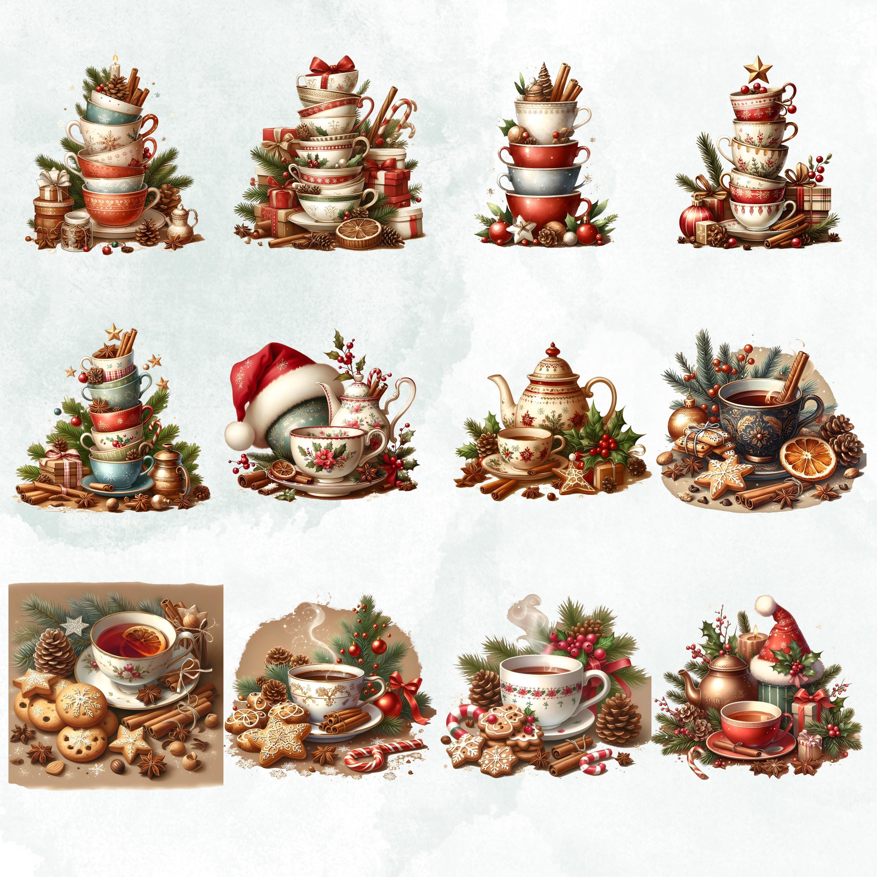 Christmas Tea Party Clipart Collection, 25 Watercolor Pngs for Instant ...