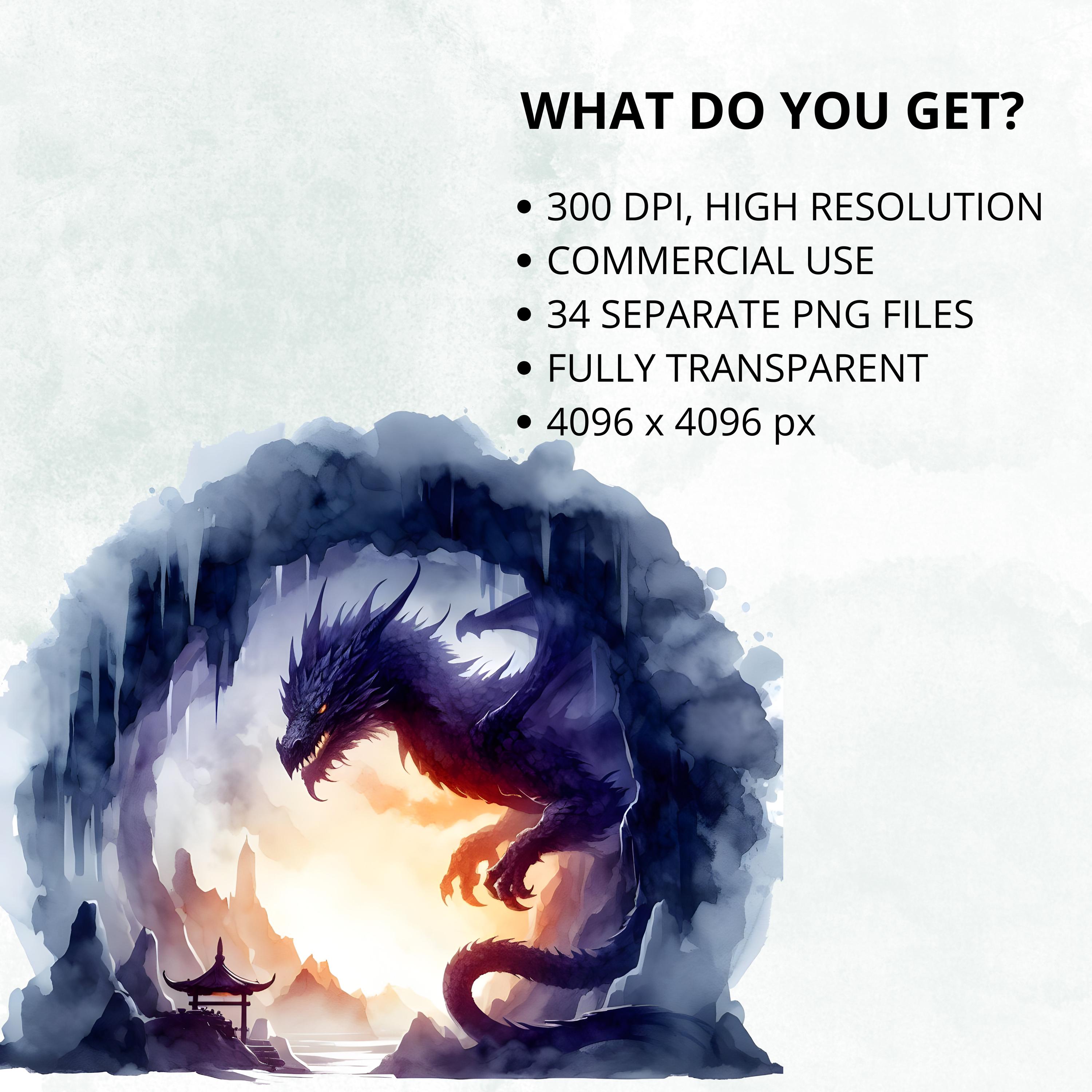 Dragon Shadow Clipart Collection, 34 Watercolor Pngs for Instant ...