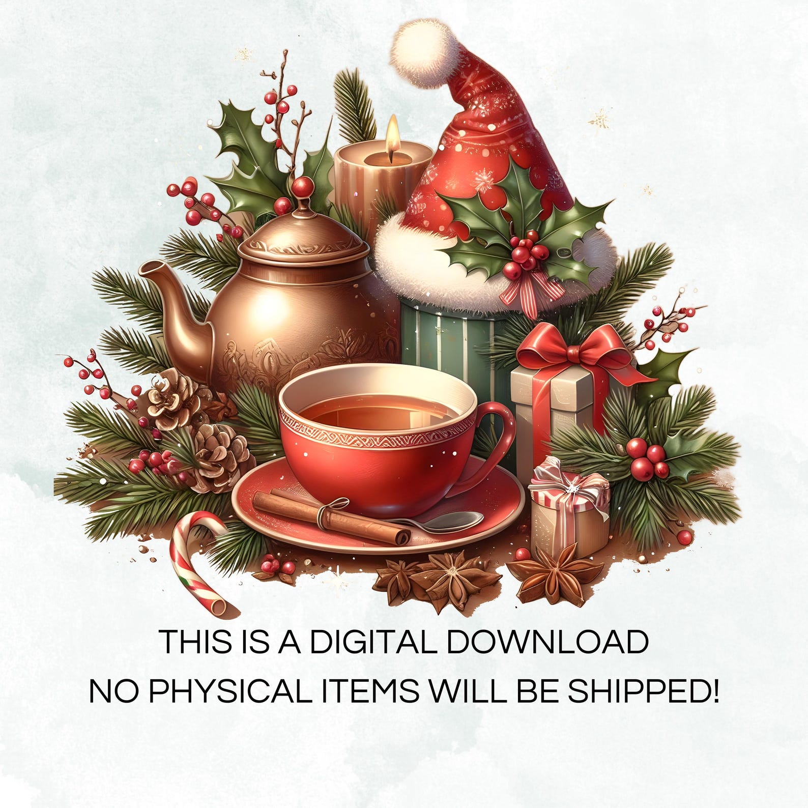 Christmas Tea Party Clipart Collection, 25 Watercolor Pngs for Instant ...