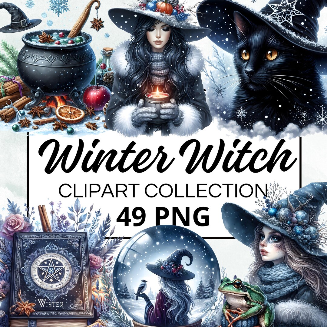 Witch Winter Watercolor Clipart Bundle, Digital Scrapbook & Craft ...