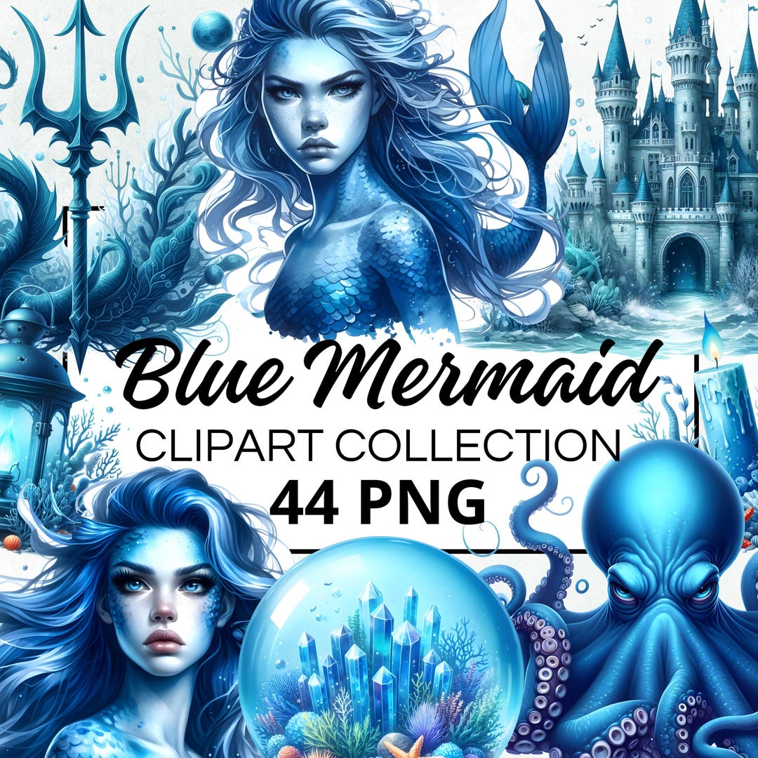 Mermaid Blue Watercolor Clipart Bundle, Digital Scrapbook & Craft ...