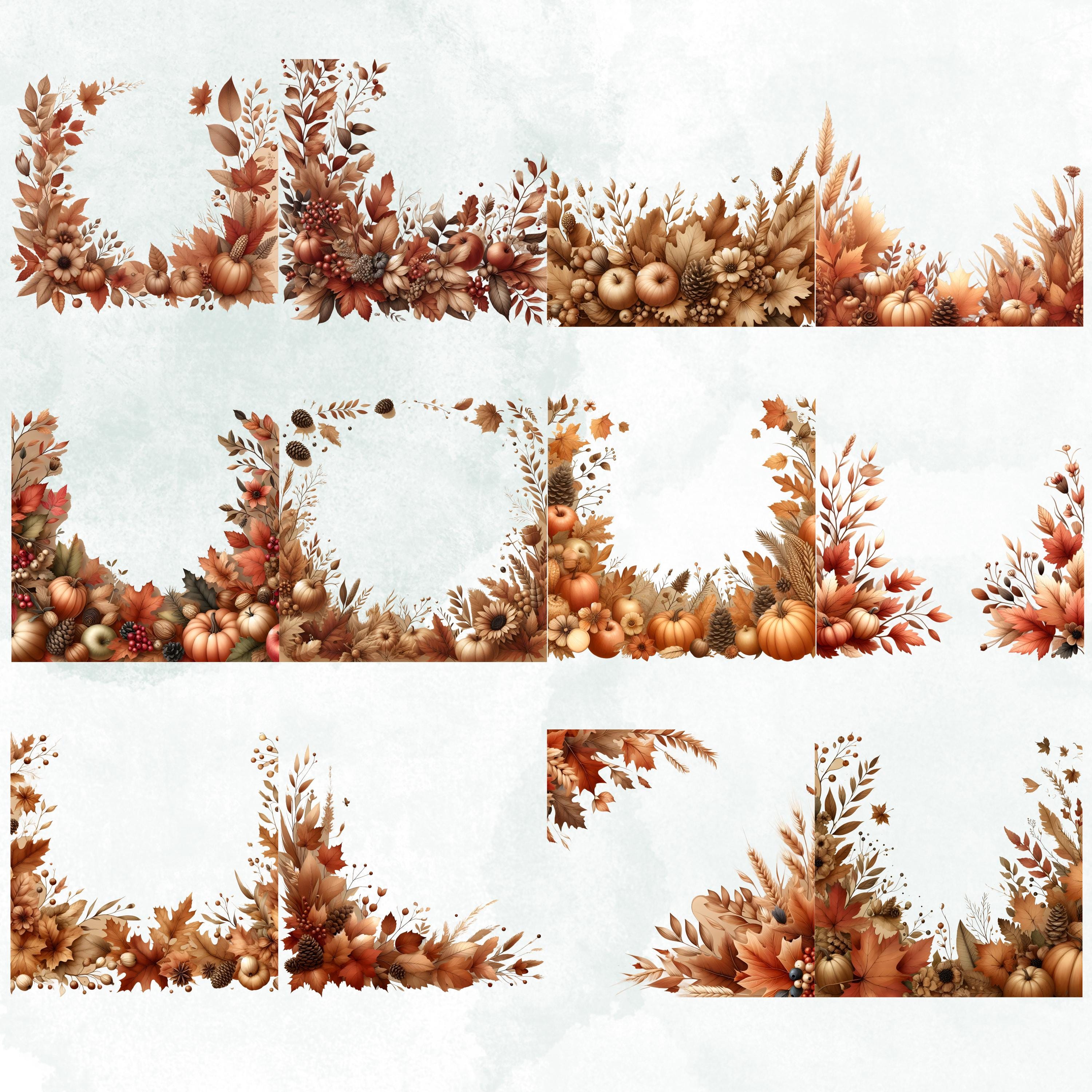 Fall Borders Clipart Collection, 28 Watercolor Pngs for Instant ...