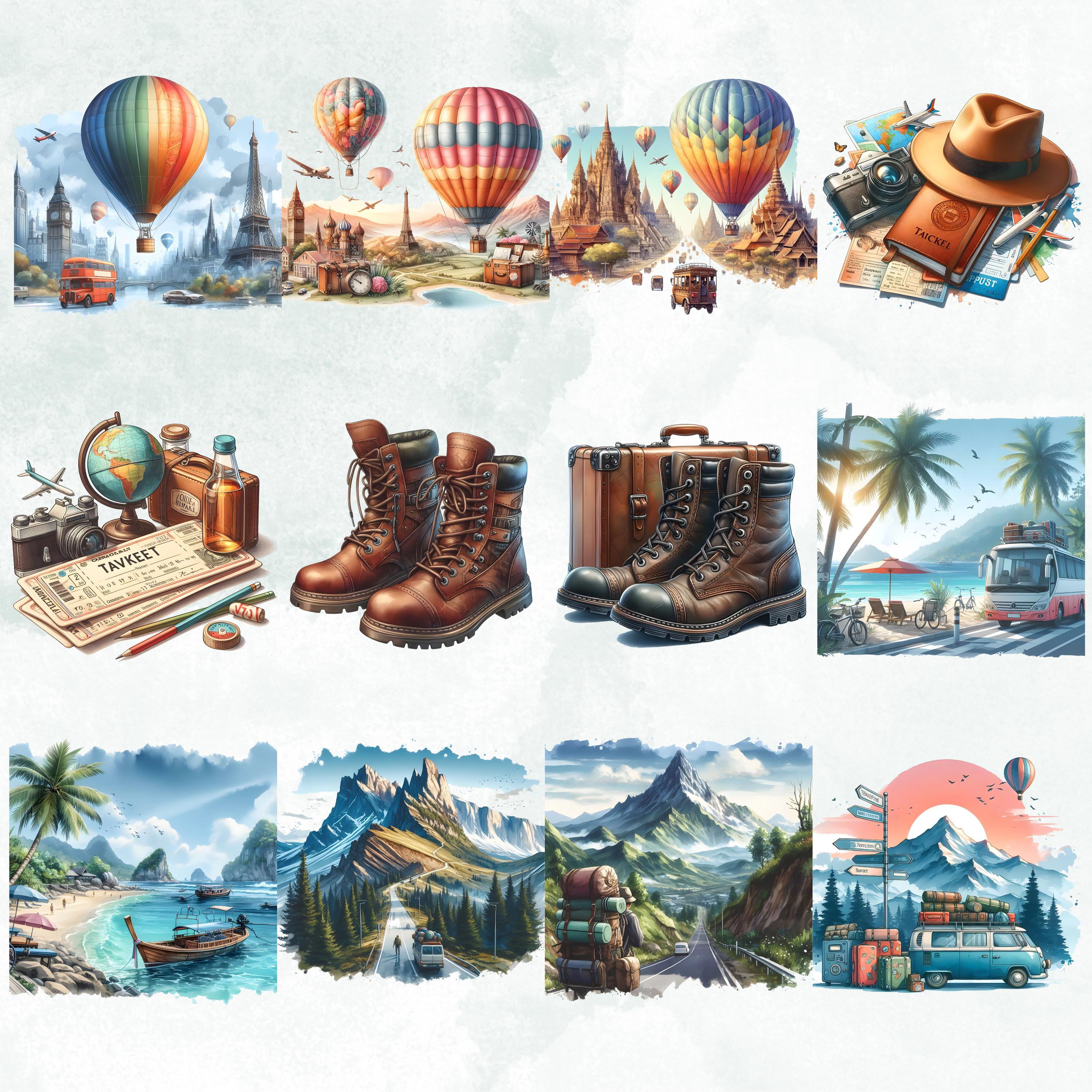 Travel Watercolor Clipart Bundle, Digital Scrapbook & Craft Graphics ...