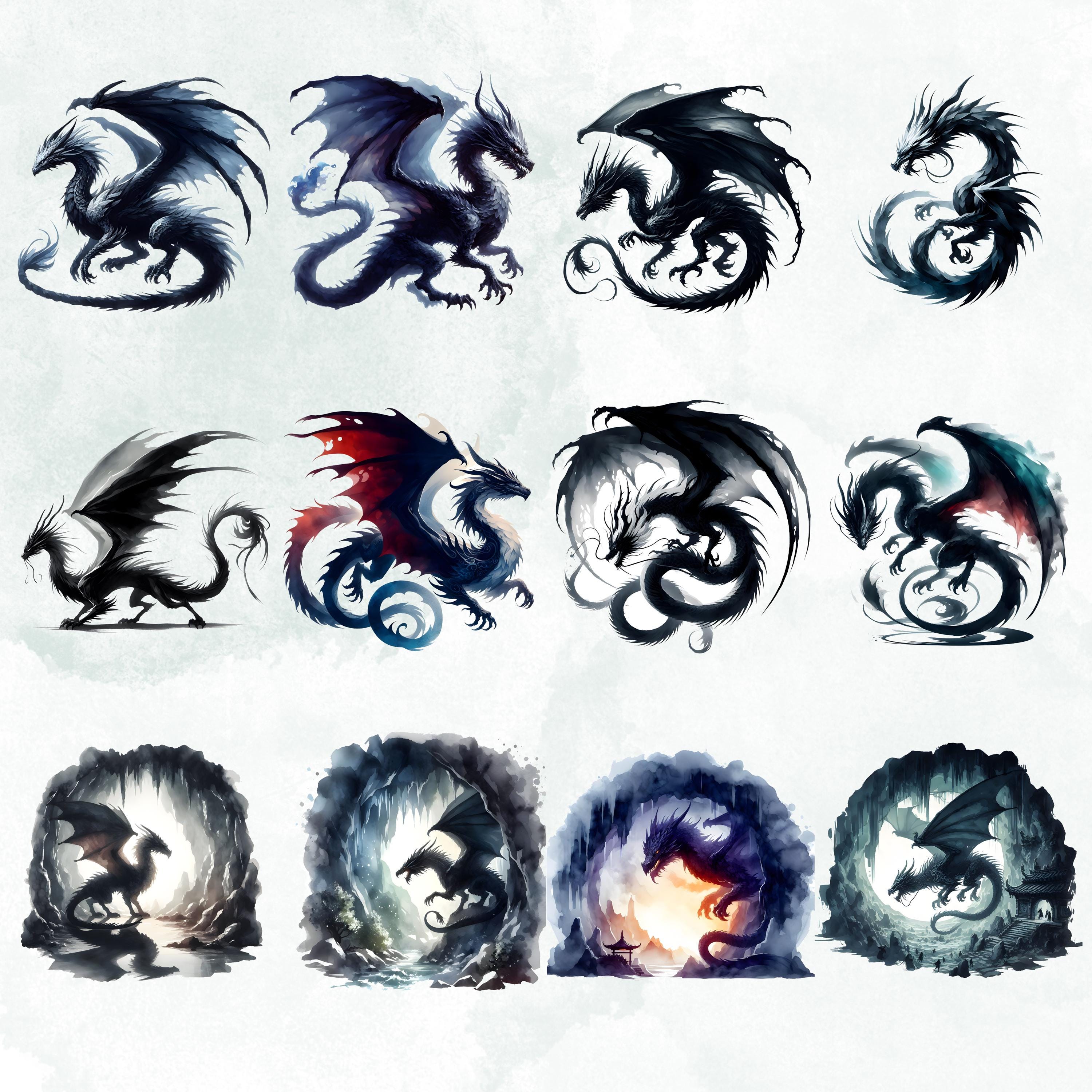 Dragon Shadow Clipart Collection, 34 Watercolor Pngs for Instant ...