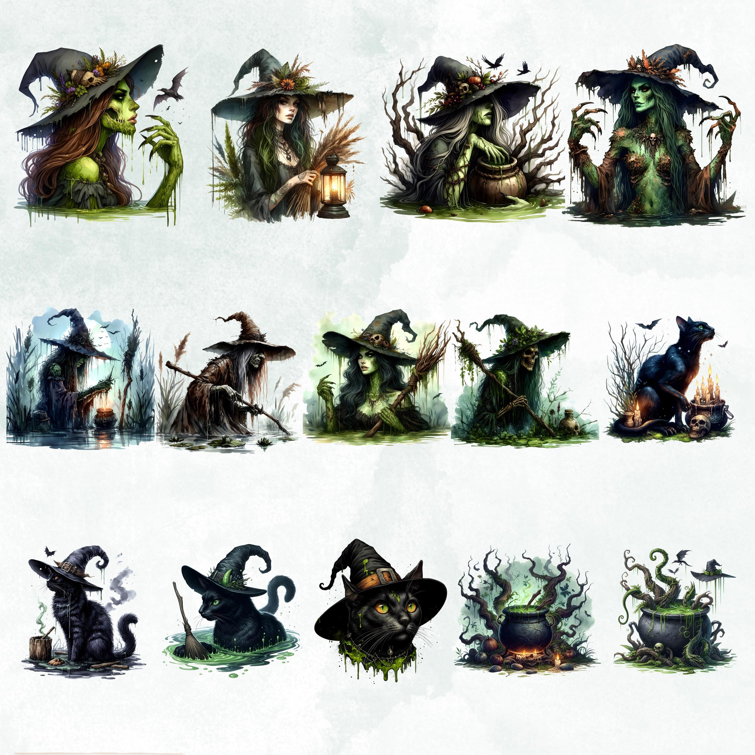 Witch Swamp Watercolor Clipart Bundle, Digital Scrapbook & Craft ...