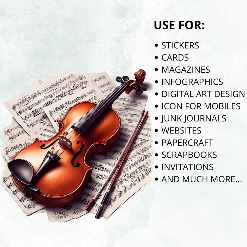 Violin Sheet Flower Watercolor Clipart Bundle, Digital Scrapbook ...