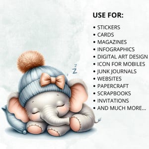 Cute Elephant Sleeping Neutral Clipart Collection, 16 Watercolor Pngs ...