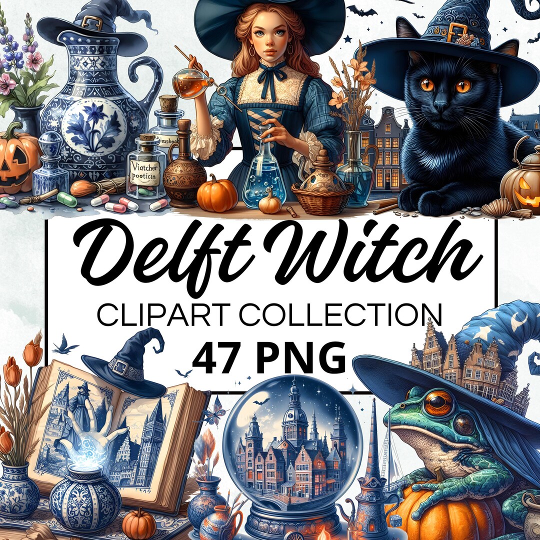 Witch Delft Watercolor Clipart Bundle, Digital Scrapbook & Craft ...