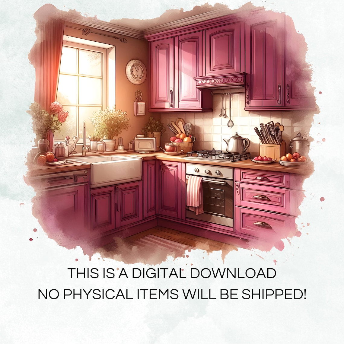 Kitchen Fuchsia Watercolor Clipart Bundle, Digital Scrapbook & Craft ...