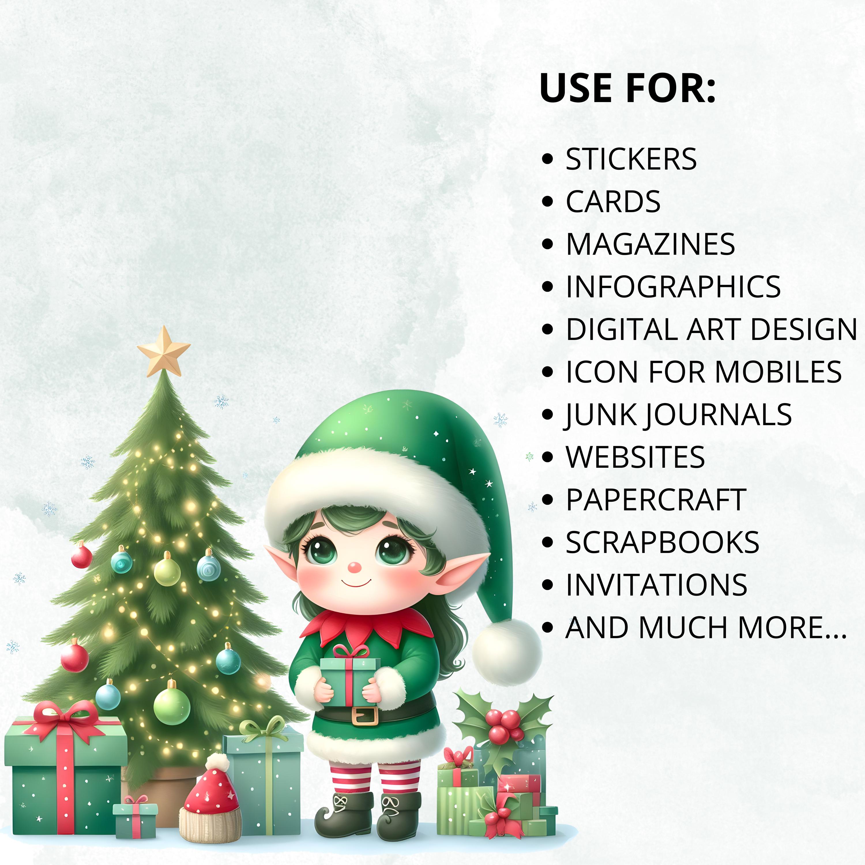 Cute Green Christmas Elf Clipart Collection, 21 Watercolor Pngs for ...
