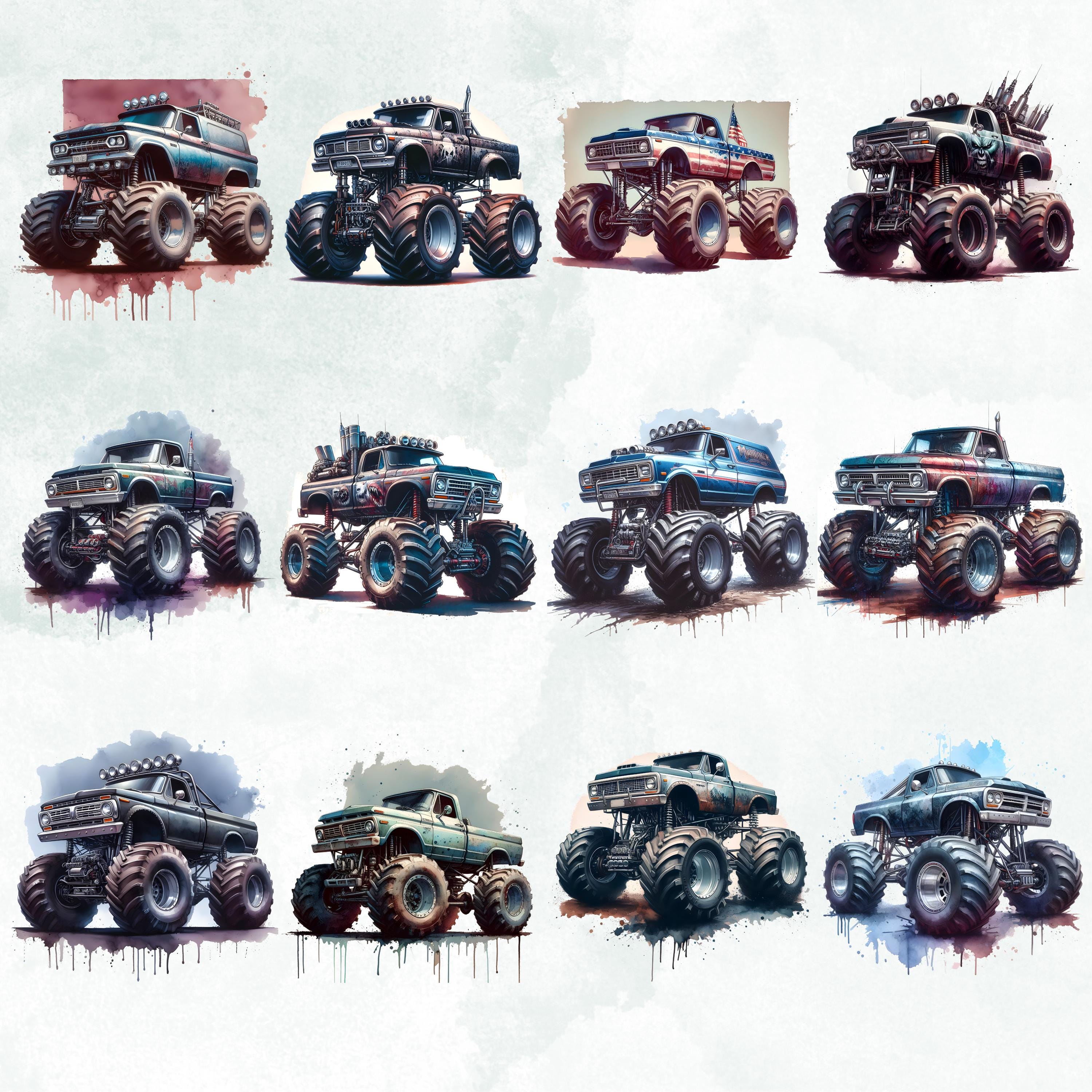 Monster Truck Watercolor Clipart Bundle, Digital Scrapbook & Craft ...
