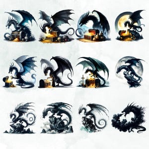 Dragon Shadow Clipart Collection, 34 Watercolor Pngs for Instant ...